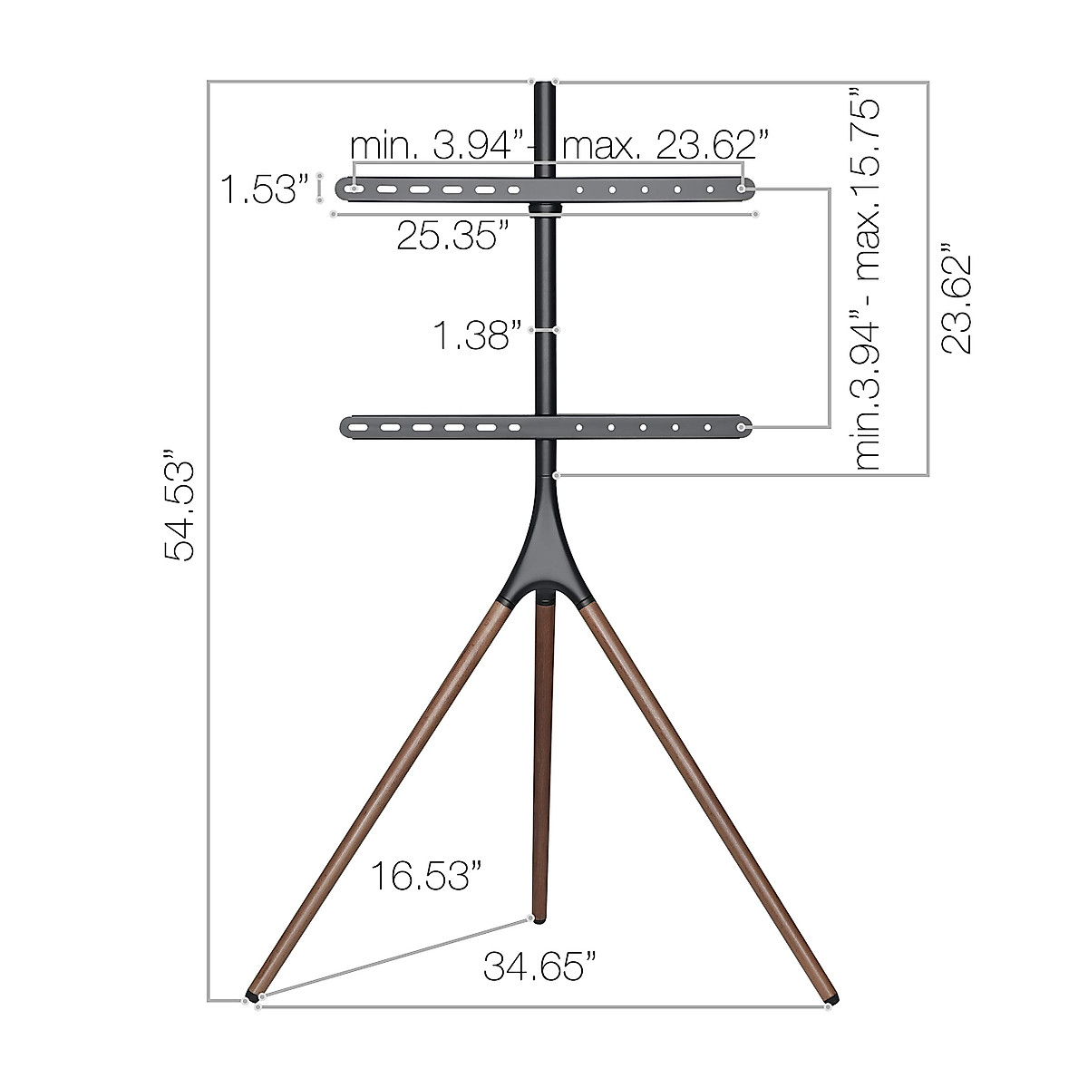 TechOrbits Tripod TV Stand with Mount - Non-Slip TV Mount Stand for Floor, Universal Fit, 45" to 65" TVs, Height Adjustable W/ 360 Degree Swivel, TV Stand for Bedroom, Living Room