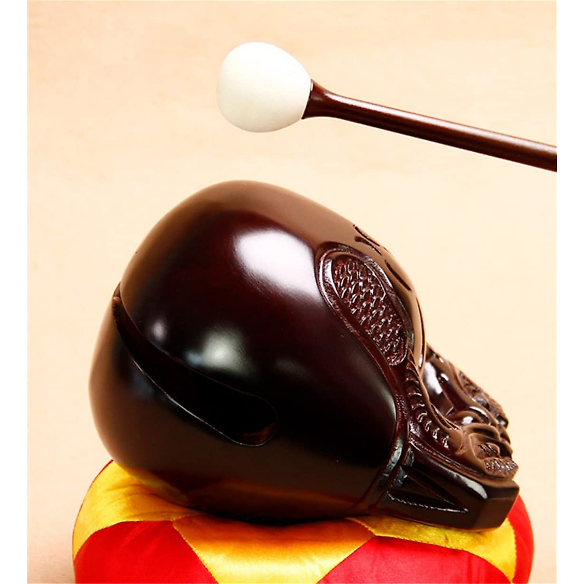 UXOWOXU Chinese Buddhism Temple Wooden Drum Block Musical Instrument with Mallet Solid Hardwood Percussion Rhythm Blocks