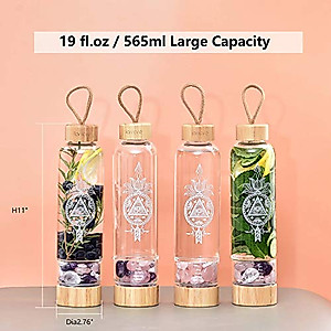 Larrare Crystal Water Bottles 19oz Large Crystal Elixir Infused Water Bottle with Changeable Crystals | Gem Water Bottle with Sacred Pattern and Words (Amethyst, Rose Quartz, Clear Quartz)
