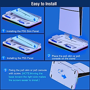 PS5 Stand PS5 Slim Stand with Cooling Station and Controller Charging Station for PS5 Slim Console Disc/Digital, PS5 Cooling Fan, RGB, Headset Holder, 15 Game Slot for Playstation 5 Accessories, White