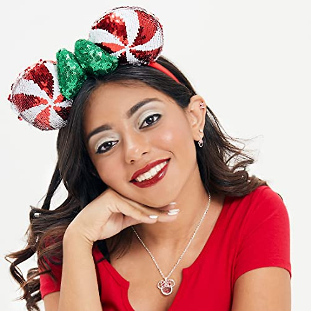 Disney Jewelry for Women and Girls Minnie Mouse July Birthstone Ruby Red Cubic Zirconia Shaker Pendant Necklace, Silver Plated, 18+2" Extender