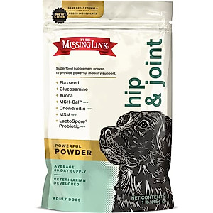 The Missing Link Hip & Joint Probiotics Superfood Supplement Powder for Dogs - Omegas 3&6, Fiber, Glucosamine, Chondroitin, MSM, HA - Cartilage & Bone Health, Joint Mobility & Flexibility - 1lb