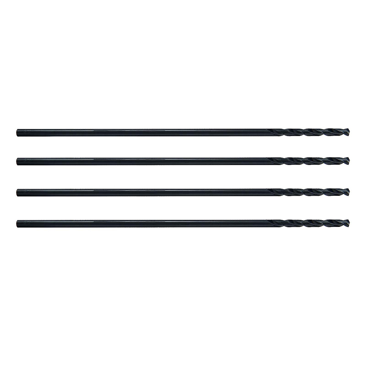 MAXTOOL 3/16"x12" 4pcs Identical Aircraft Extension Drills HSS M2 Extra Long Deep Twist Drill Bits Straight Shank Fully Ground Black; ACF02B12R12P4