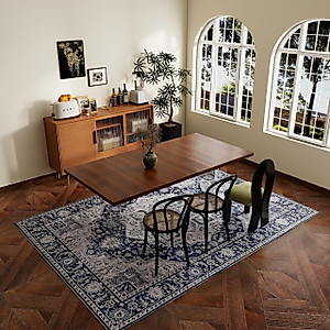 DUKINO 5x7 Rugs for Living Room, Soft Non-Slip Washable Area Rugs, Faux Wool Bedroom Rug with Non-Shedding, Indoor Low-Pile Boho Rugs for Dining Room, Home Office, Blue