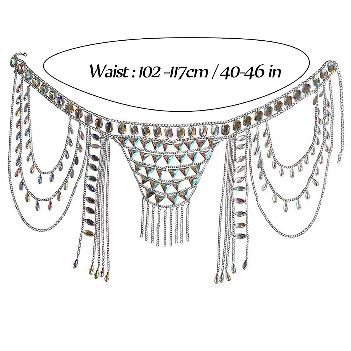 Salliy Rhinestone Body Chains Skirt Silver Sexy Belly Chain Dresses Festival Outfits Summer Body Bottom Jewelry for Women（Only Skirt）