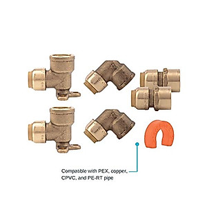 SharkBite Shower and Tub Connection Kit, Push to Connect Brass Plumbing Fittings, PEX Pipe, Copper, CPVC, PE-RT, HDPE, 25567