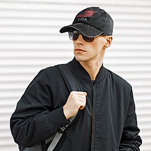 USA Flag Hat American Flag Baseball Cap USA Tactical Hat Washed Distressed Hats for Men Women Teens (Navy, Black, Gray,3 Pcs)