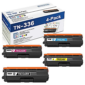 MaxColor TN-336BK TN-336C TN-336M TN-336Y 4PK(1BK+1C+1M+1Y) Compatible TN336 High Yield Toner Cartridge Replacement for Brother DCP-L8400CDN L8450CDW HL-L9200CDW/CDWT MFC-L8650CDW L8850CDW Printer