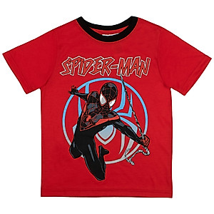 Marvel Avengers Boys Superhero Short Sleeve T-Shirt, Tank Top and Mesh Shorts Set (Miles Morales, 4)
