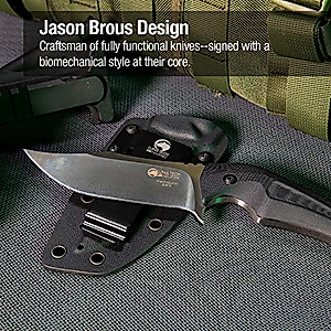 Luna Tech, LTK9704, 8.5In. Brous Tactical Knife, D2 Steel Fixed Blade, Grain Oriented 3D Machined G10 Handle, includes Lightweight Kydex Sheath with Clips