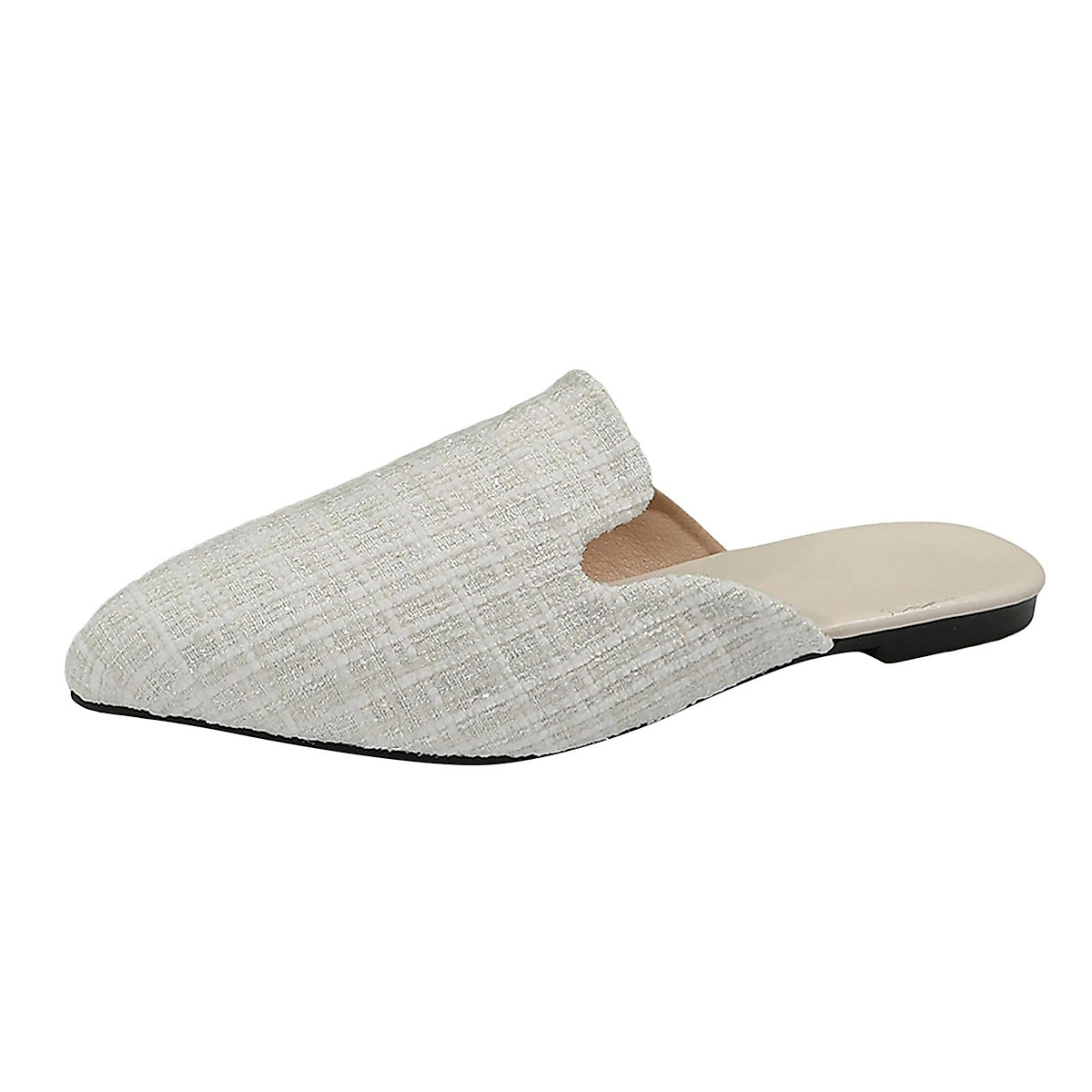 Women's Fashion Casual Slip On Loafers Ladies Fashion Solid Color Cloth Top Pointed Flat Bottom Casual Half Slipper Single Shoes Workout Sneakers Gym Outdoor Shoes (White, 7)