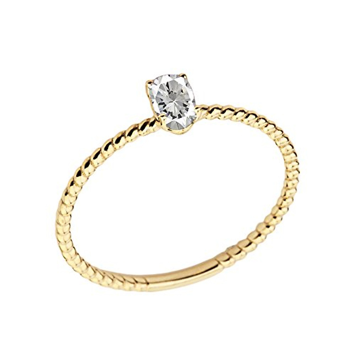 Dainty 10k Yellow Gold Stackable Oval-Shaped CZ Rope Engagement/Promise Ring