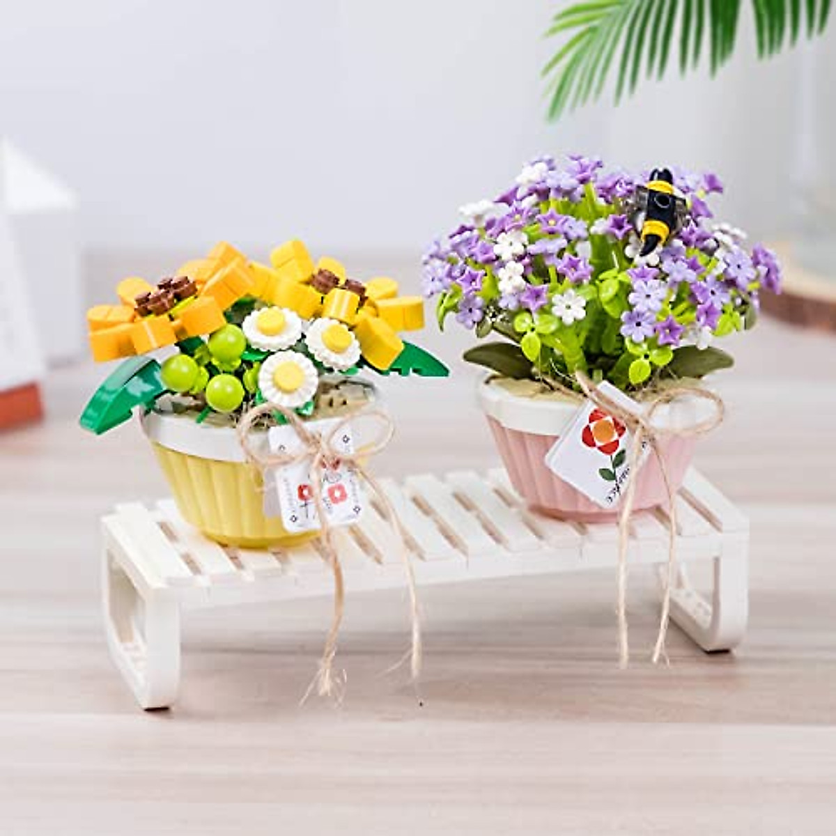 QLT Mini Bricks Flower Mini Sunflower Bonsai Tree Building Block Set 2PCS Botanical Collection Construction Building Toy, Creative Gift for Her Girls Women Adults 6+（Not Compatible with Lego Set ）