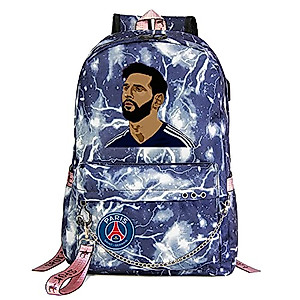 Mayooni Boys Girls Lightweight Messi School Bookbag with USB Charging Port-PSG Casual Daypacks Laptop Bag for Travel