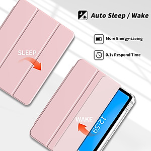 KVTVOU 10th Generation Case 2022 Built-in with Pencil Holder, Auto Wake/Sleep, Clear & Slim Back with Trifold Stand Protective Cover for 10th Gen 2022 Mdoel 10.9 Inch Case, Light Pink