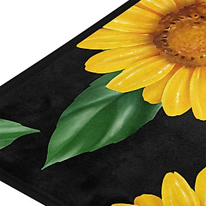 Sunflower Kitchen Rug Black Design Door Mat Bath Rug Home Decor Floor Mat Non-Slip Carpet for Kitchen Living Bedroom 39 x 20 Inch
