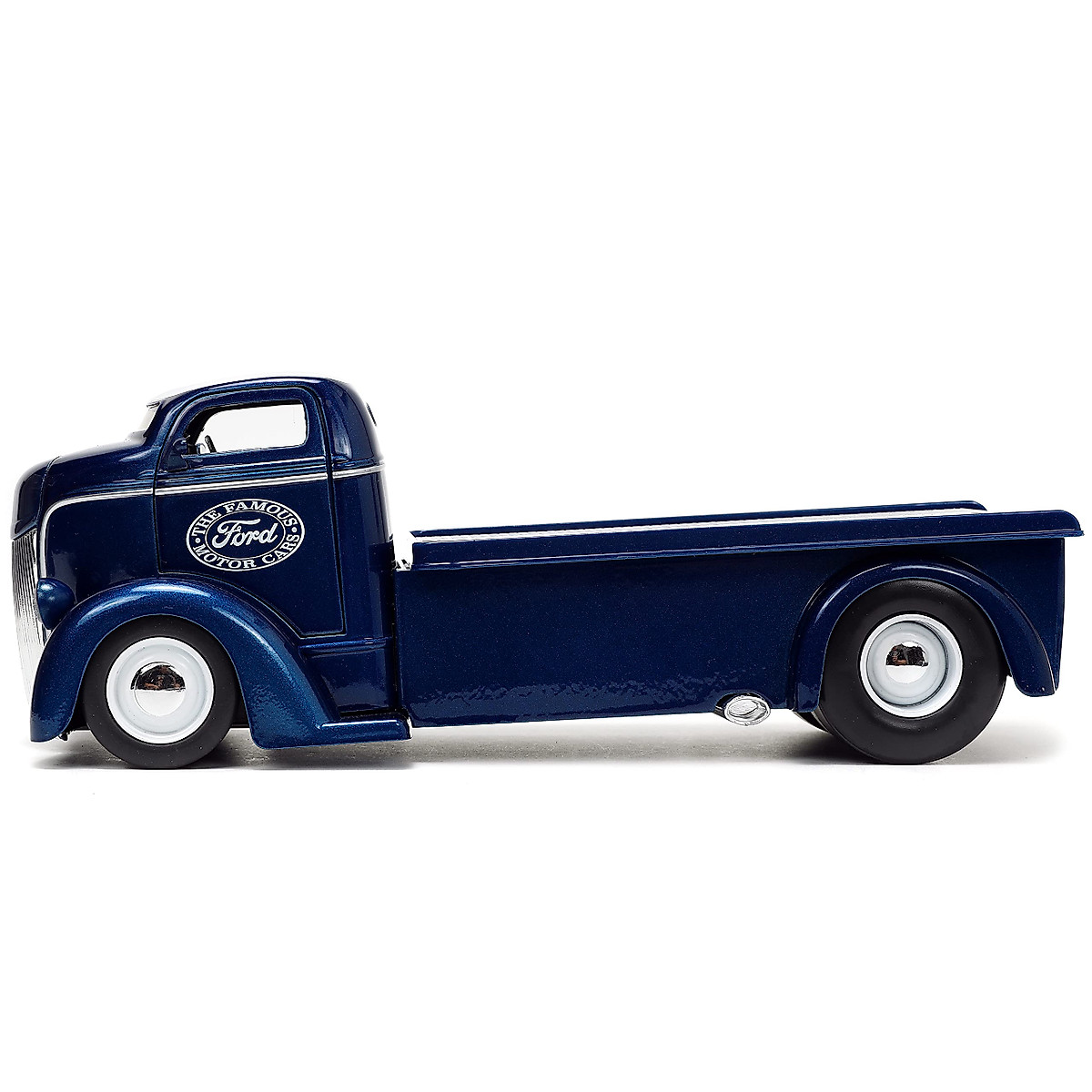 Jada Toys Just Trucks 1:24 1947 Ford COE Flatbed Die-cast Car Dark Blue/White with Tire Rack, Toys for Kids and Adults