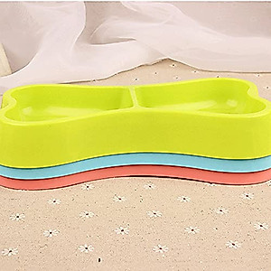 FUUIE Bowls for Food and Water 1PC Bone Shape Pet Dog Bowl Plastic Portable Durable Puppy Pet Feeding Bowl Double Fashion Solid Cat Feeding Bowls Pet Supplies (Color : Blue)