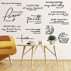 12 Styles Bible Verse Wall Decals Inspirational Wall Decals Peel and Stick Vinyl Christian Wall Decal Prayer Wall Decor Butterfly Quotes Wall Decor Stickers Wall Art Sticker for Bedroom (Black)