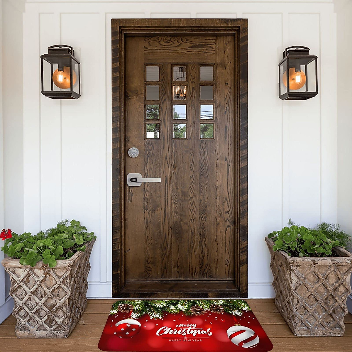 Christmas Bath Mat for Bathroom New Year Ball Fir Branch Red Rugs Shower Mats Memory Foam Rug Non Slip Floor Small Carpet Soft Light Absorbent Washable for Home Hotel Decor 15.7 X 23.6 inch