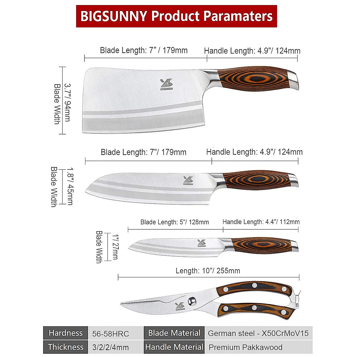 MSY BIGSUNNY 8" Bread Knife Serrated Kitchen Knife of German Steel – Ergonomic Handle – Razor Sharp Blade for Slicing Breads Cakes and Large Fruits