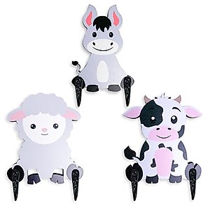 Midrean 3Pack Wood Decorative Cute Unique Fun Colorful Animal Kids Coat Rack Towel Wall Mount Hooks