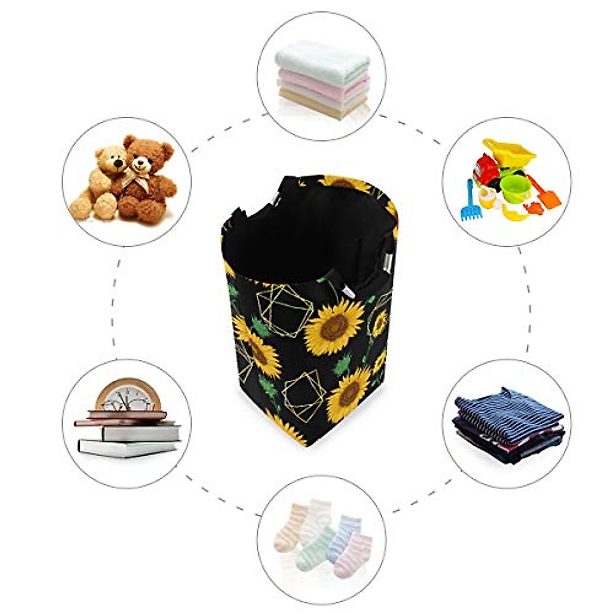 SUABO Laundry Basket Geometric Sunflowers Collapsible Laundry Hamper Bucket with Handles for Travel Shopping Bathroom College