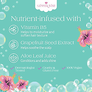 Glimmer Wish Mermaid Kids Shampoo, Paraben and Sulfate Free Shampoo for Soft and Manageable Hair, Kids Hair Care, Tropical Beach Scent, 12 Fl Oz