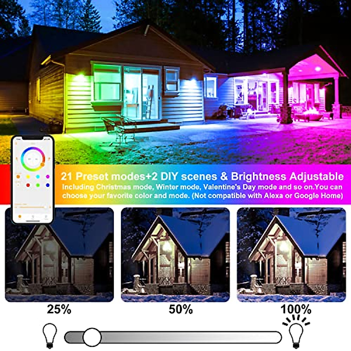 LED Flood Light Outdoor 800W Equivalent 8000LM, Smart RGB Color Changing Landscape Lighting with APP Control, IP66 Waterproof Daylight 5700K 23 Modes Floodlights Wall Light for Garden Stage 4 Pack