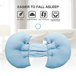 Pregnancy Pillow for Side Sleeper, Double Wedge Maternity Pillow, Belly Support Pillow, Removable Pillowcase Cotton Cover, Side Sleeping Pillow, Waist, Back Support, Gift (Blue)