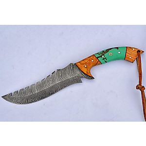 Sharp Forest Knives Handmade Damascus Steel 12 Inches Full Tang Hunting Knife BK-3054 - Beautiful Olive Wood & Resin Handle