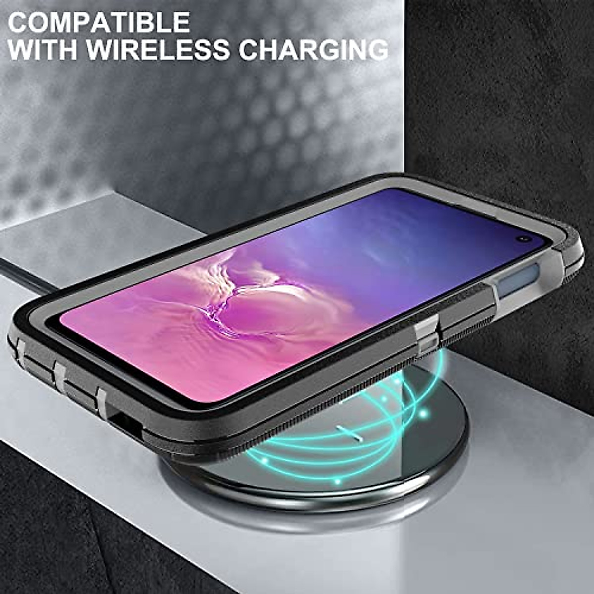 HONG-AMY Galaxy S10E Case: 3-in-1 Shockproof Heavy Duty Protection, 2 Nano Explosion-Proof Films, Black/Grey