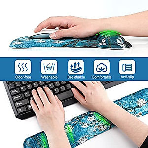 Keyboard Wrist Rest Pad Ergonomic Mouse Pad Set, ToLuLu Gel Mouse Pad Wrist Support for Computer Laptop, Mousepad Keyboard Wrist Support with Memory Foam for Easy Typing Pain Relief, Van Gogh Painting