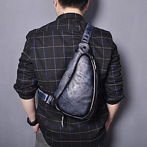 Le'aokuu Mens Fashion Casual Tea Designer Travel Hiking Crossbody Chest Sling Bag Rig One Shoulder Strap Bag For Men Leather