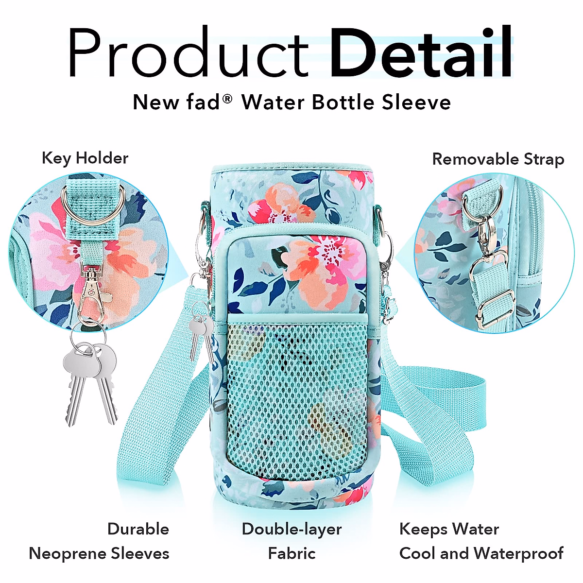 Half Gallon Water Bottle Carrier Bag, Bottle Pouch Phone Holder, Adjustable Shoulder Hand Strap 2 Pocket Sling Neoprene Sleeve Sports Water Bottle Accessories for Hiking Travelling &Camping