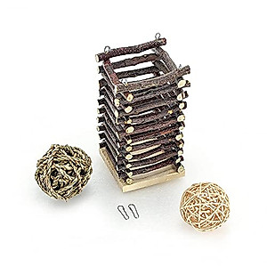 Linifar Rabbit Hay Feeder Wooden Hay Rack Chew Grass Ball Less Waste Manger Bunny Supplies Holder Cage Accessories Food Bowl for Guinea Pig Chinchilla Ferret