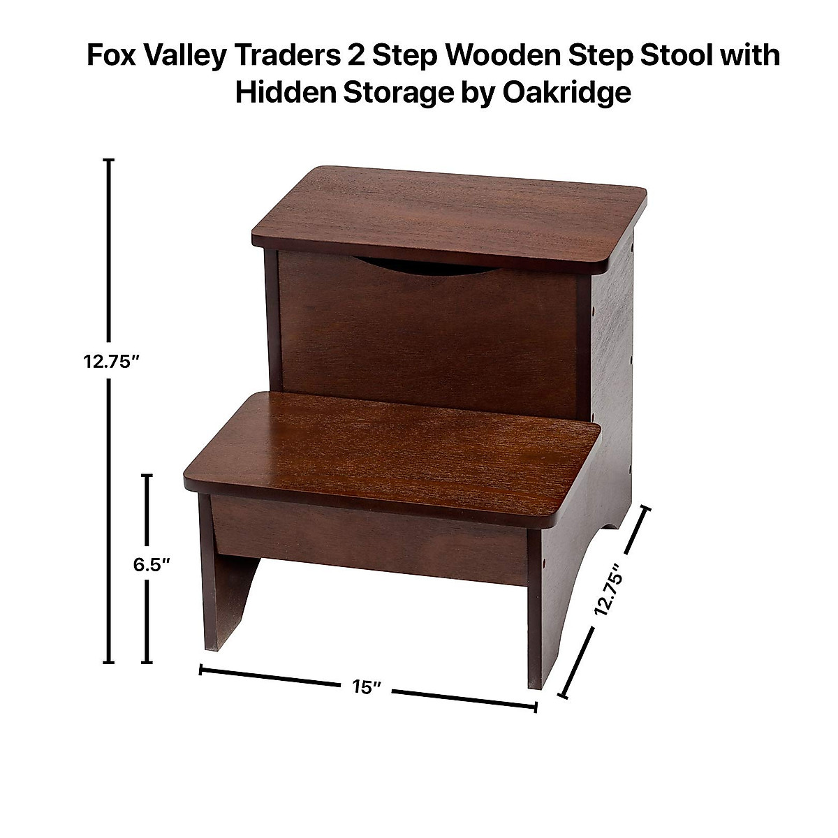 Fox Valley Traders 2 Step Wooden Step Stool with Hidden Storage by Oakridge, 15" W x 12 3/4" D