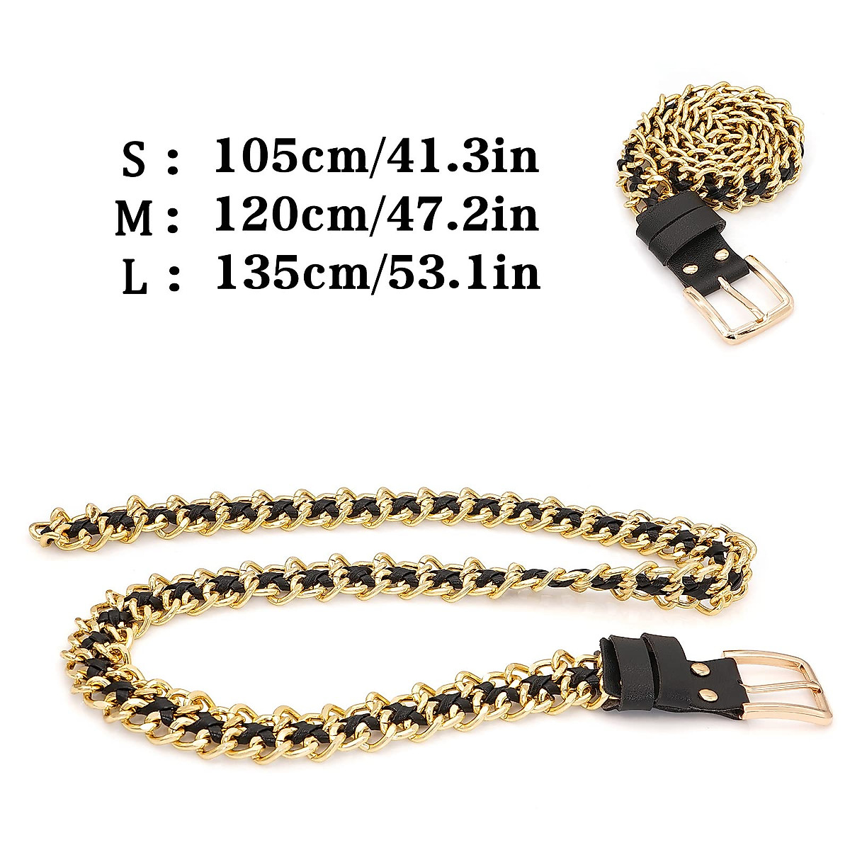 YeeHeen Leather Chain Belts Womens Metal Waist Belts Adjustable Waist Chain for Dress Plus Size 135CM Gold
