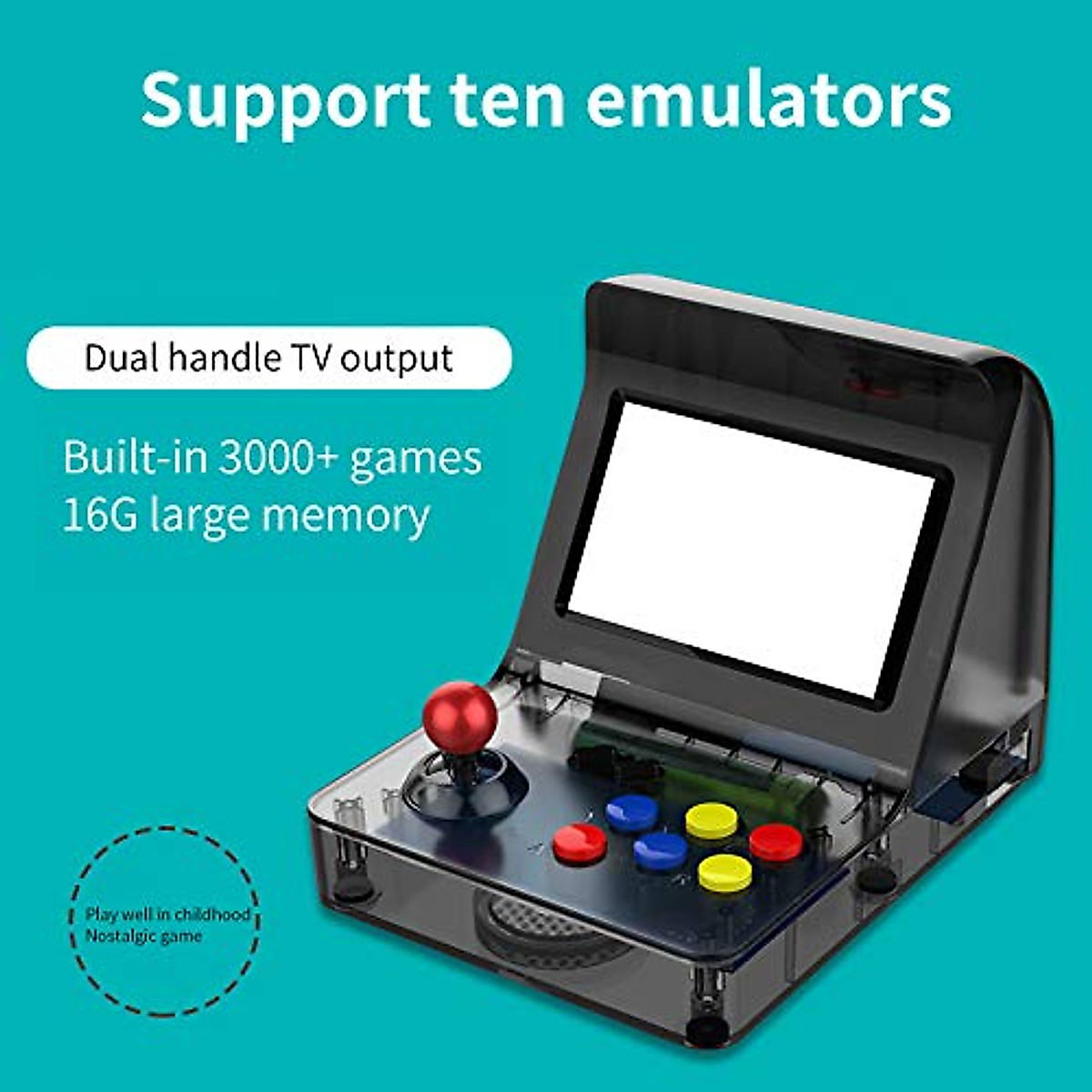 Rocker Arcade Game Console 360 Degrees 4.3inch Colorful Screen Rechargeable Compact Interesting Interactive 3D Game Station Joystick Arcade Device with Two Wired Controller