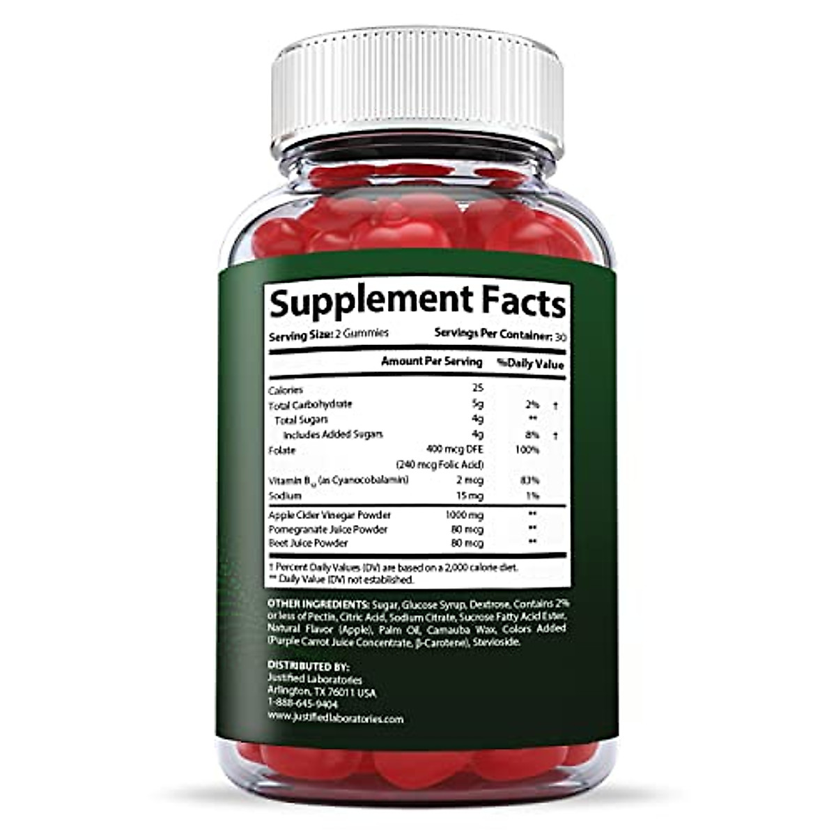 Justified Laboratories (3 Pack) ACV for Heath Keto ACV Gummies 1000MG with Pomegranate Juice Beet Root B12 180 Gummys