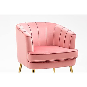 ZOBIDO Modern Accent Velvet Chairs Comfy Upholstered Vanity Chairs for Bedroom Armchair Dining Chairs with Golden Metal Legs Desk Chair Single Person sofafor Living Room(Peach Pink)