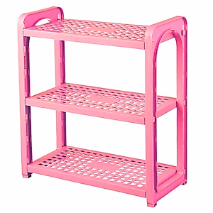 1PCS Three-Layer Storage Rack,Multifunctional Storage Rack Hollow Shelf Rack Adjustable Sundries Organizer for Kitchen Office(Pink)