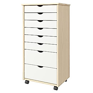 Adeptus Original Roll Cart, Solid Wood, 6+2 Drawer Extra Wide Drawers Roll Carts, White