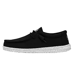 Hey Dude Men's Wally Slub Canvas Black Size 11| Men's Loafers | Men's Slip On Shoes | Comfortable & Light-Weight