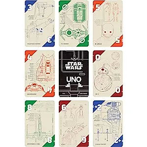 Mattel Games UNO Star Wars Technical Schematics Card Game for Kids & Adults with Blueprints of Space Stations, Ships & Droids