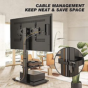 5Rcom TV Stand with Mount, Height Adjustable TV Floor Stand with Shelves for 32 37 43 50 55 60 65 70 inch Plasma LCD LED Flat or Curved Screen TVs, TV Stand for Bedroom, Living Room