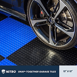 FlooringInc's Nitro 12"x12" Snap-Together Garage Flooring Tiles, Non-Slip Interlocking Plastic Garage Floor Mat, Garage Organization & Garage Storage, Coin Pattern, Midnight Black, 52 Tiles, 52 Sq/Ft
