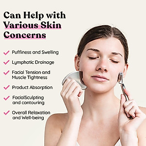Stainless Steel Face Roller - Premium Gua Sha Facial Tools Stainless Steel GuaSha Tool and Face Roller Set - Gua Sha Stainless Steel Gua Sha Tool - Metal Face Roller and Gua Shua Set - Spa Gifts