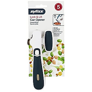 Zyliss E930043 Can Opener Lock and Lift, Plastic/Stainless Steel, White/Grey, Manual Tin Opener, Safe and Easy Lid Removal/Disposal, Lock and Unlock Safety, Dishwasher Safe