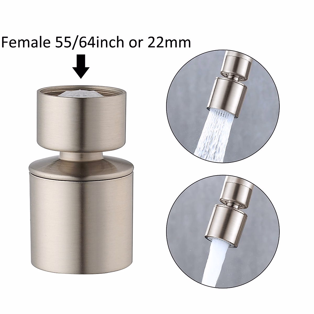 Dual-function 2-Flow Faucet Aerator, Water Saving Swivel Aerator with 2 Sprayer - Faucet Parts Replacement - 55/64 Inch-27UNS Female Thread - Brushed Nickel